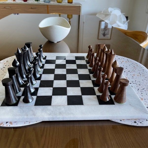 4" Unique Minimalist Hermann Ohme Chess Game Set Set Ebonized/golden ...