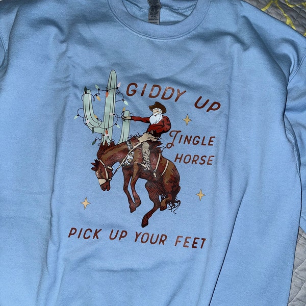 Cowboy Christmas Sweater, Giddy up Jingle Horse Pick up Your Feet, Howdy Country Christmas Horse ...