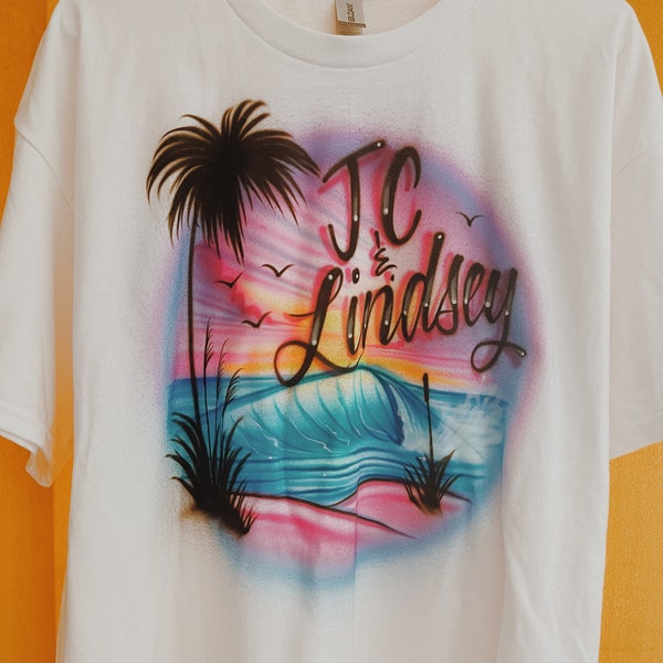 Airbrush T-shirt - Beach Scene - Airbrushed T-shirt - Name ...