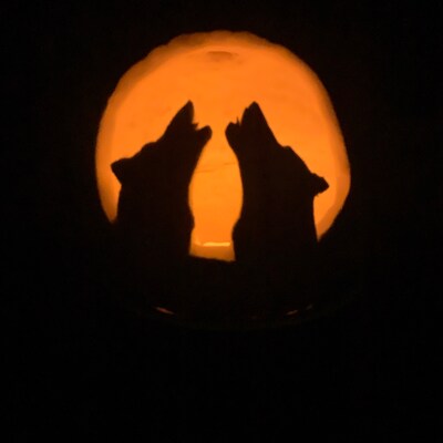 Printable Pumpkin Stencil for Carving Howling Wolves at Moon Silhouette ...