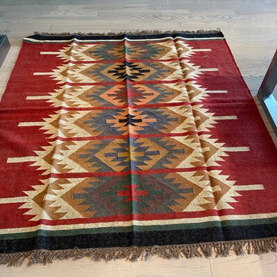 Handmade Wool Jute Rug, Navajo Kilim Rug, Aztec Rug, Accent Rug ...