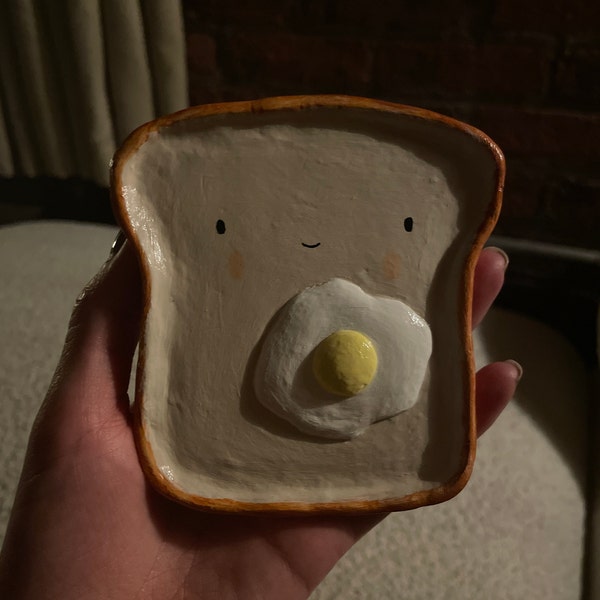 Fried Egg Bread Clay Tray - Ceramic Bread Tray, Toast Plate Ring Dish ...