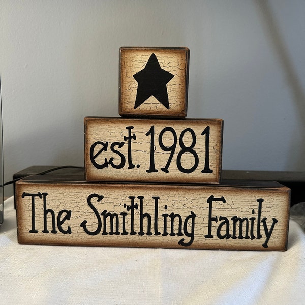 Primitive Personalized Wooden Stacking Block Set Rustic Shelf Sitter - Etsy