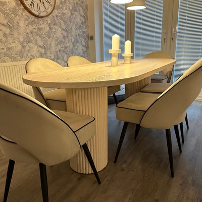 Bespoke Scandi Style Solid Wood Oval Dining Table With Ribbed Pillar ...