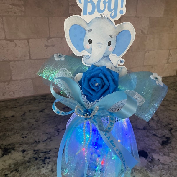 Peanut Elephant Centrepiece for Baby Boy Shower in Light Blue & Gray ...