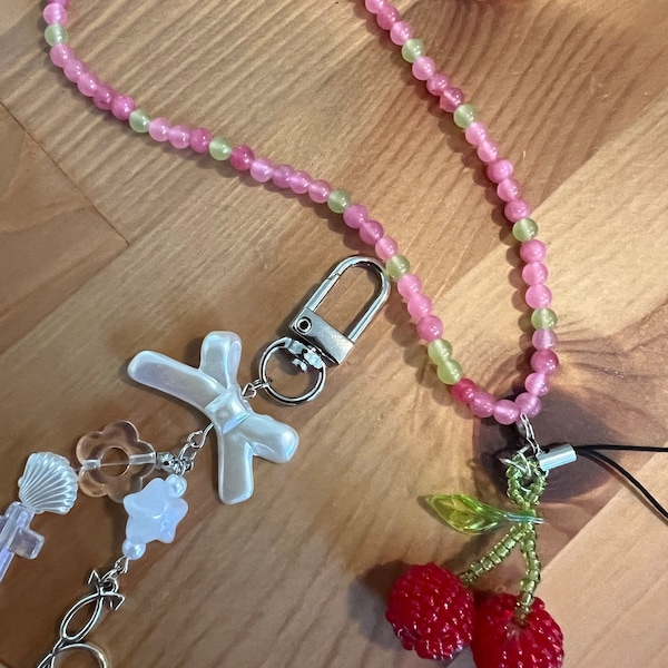 Cute Cherry Phone Charm Strap,beaded Fruit Cell Phone Chain,handmade ...