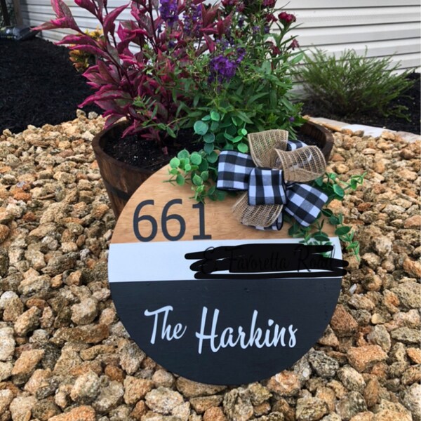 Personalized Wooden Address Sign, Round Door Hanger Decor - Etsy