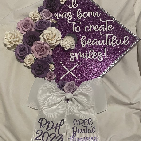 Dental Hygienist RDH Graduation Cap Topper Decoration- With Flowers ...