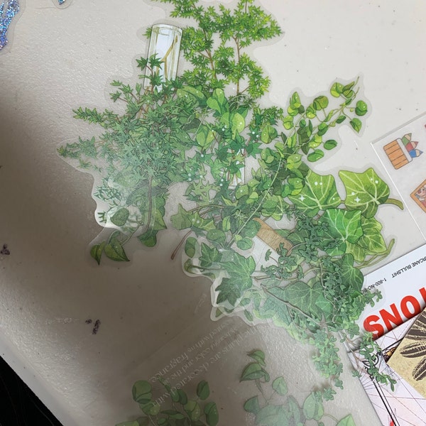 15 Pcs Potted Plants Clear Sticker, Green Leaves Clear Sticker Pack ...