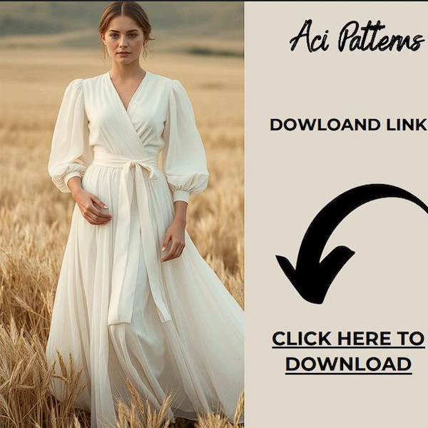 Wrap Dress Sewing Pattern, Bishop Sleeve Dress Pattern, Long Wrap Linen ...