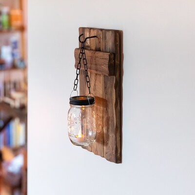 Rustic Candle Holder Set, Rustic Home Decor, Mason Jar Candles, Log ...