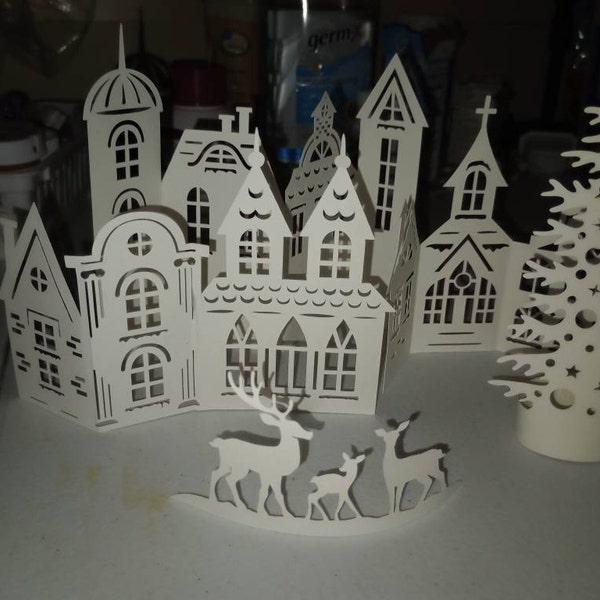 3d Christmas Village Svg Template, Paper Christmas House Svg Cut File ...
