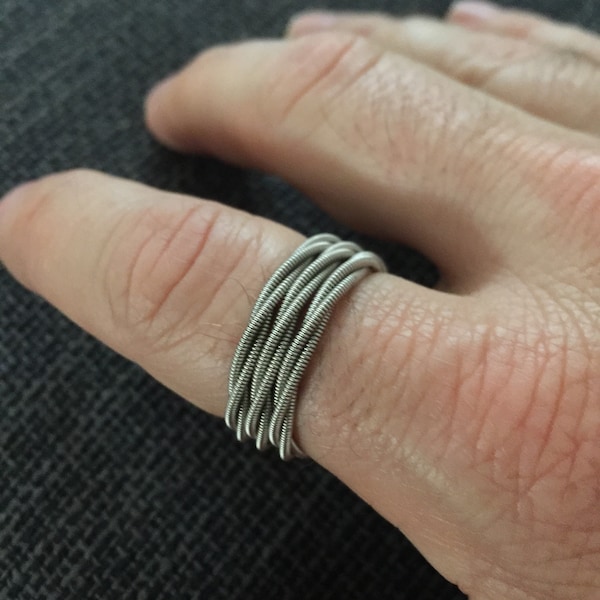3 Stacked Guitar String Rings, Silver Ring, Guitar String Jewelry, Stacked Ring, Stacking Rings ...