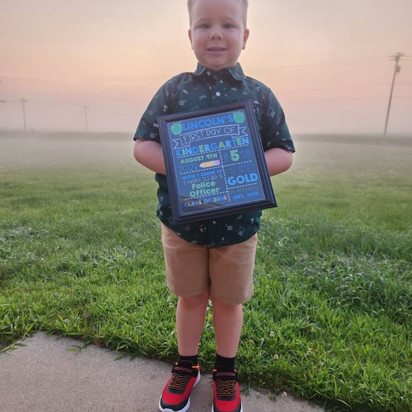 Editable Blue First Day of School Chalkboard Sign, Reusable First Day ...