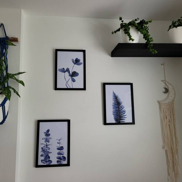 Navy Blue Clover, Eucalyptus and Fern Poster/prints, Set of 3 Prints ...