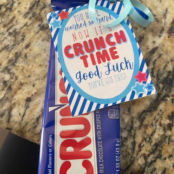 Crunch Time Good Luck Printable Gift Tags, Chocolate Bar Candy Tag PTO ...