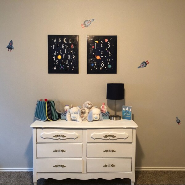 Outer Space Nursery Alphabet and Numbers Wall Art Rocket Ship Nursery ...