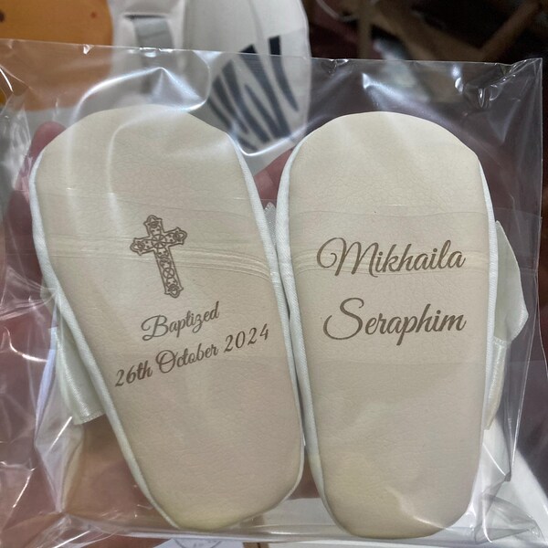 Personalised IVORY Baby Boy Christening Shoes, Baptism Shoes, White ...