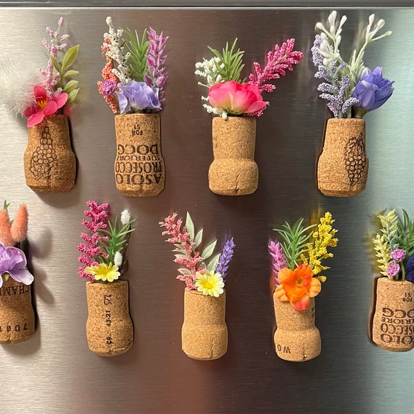 Spring Flower Fridge Magnets, Set of 3 Champagne Corks, Fun Artificial ...