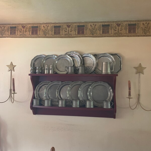 Hanging Plate Rack and Primitive Country Shelf Kitchen Wall Display ...