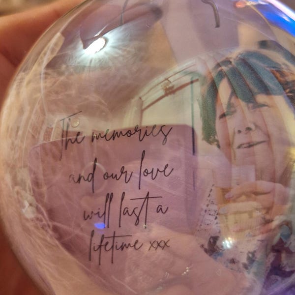 Floating Photo Memorial Memory Bauble, Special Bauble, Personalised ...