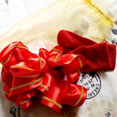 Tan Striped Ruffled Socks Ribbon Trimmed Socks Tan Striped Anklets ...