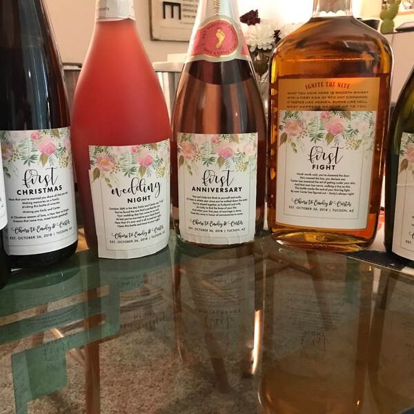 Year of Firsts Wine Labels - Personalized Wedding Milestone Wine Labels ...