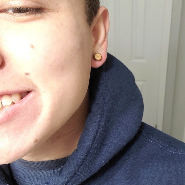 Mens Stud Earring, One Singular Earring for Men, Men Wood Post Stud ...