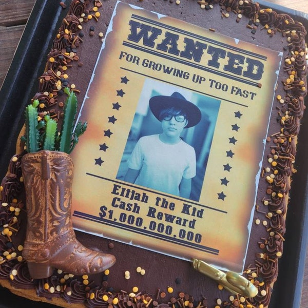 Custom Wanted Poster Birthday Cake Topper. Cowboy, Over the Hill Edible ...
