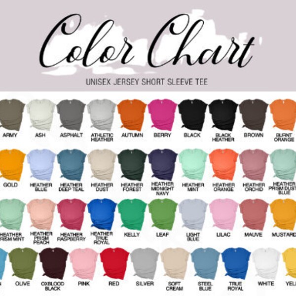 Bella Canvas 3001 Color Chart & Size Chart Bundle (printful Colors ...