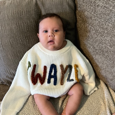 Custom Name Boy Sweater, Personalized Name Sweater, Hand Embroidered ...