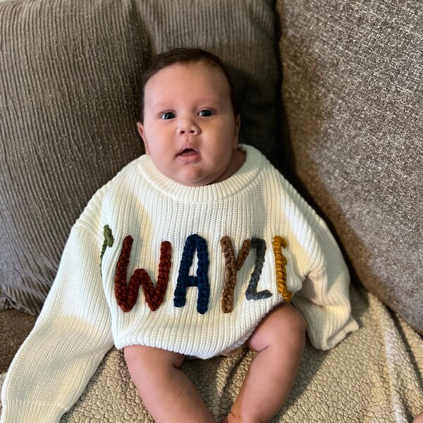 Custom Name Boy Sweater, Personalized Name Sweater, Hand Embroidered ...