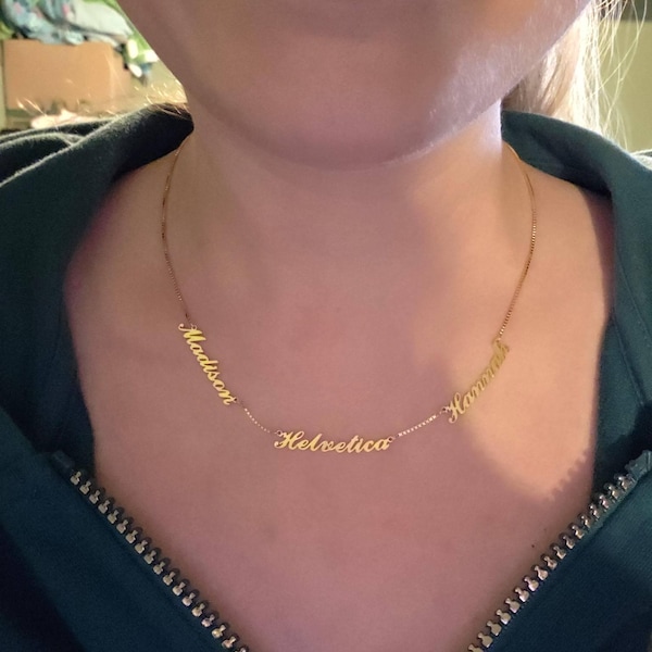 Multi Name Necklace in Box Chain by Caitlyn Minimalist • Custom Name ...