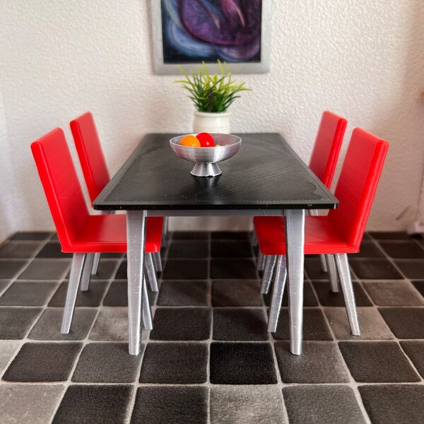 Dining Table and Chairs - Miniature Furniture 1/12 Scale, Digital STL ...