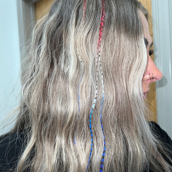 Feather Hair Extensions - Red White Blue - 4th of July - Pick You ...