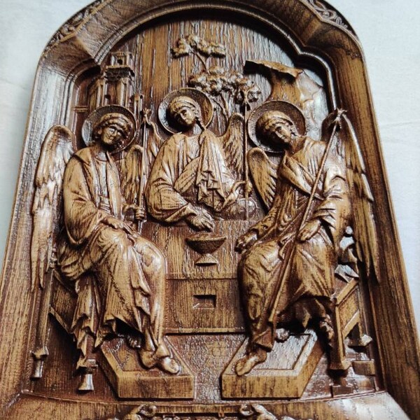 Holy Trinity Wooden Carved Icon "holy Trinity", Orthodox Icon of the ...