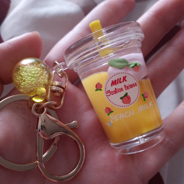 Peach Liquid Keychain, Boba Keychain, Quicksand Keychain, Kawaii ...