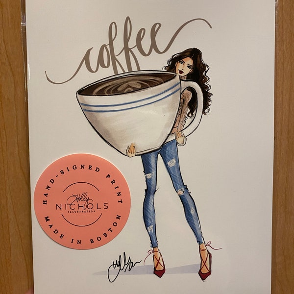 Just One Cup COFFEE (fashion Illustration Print) Choose Your Skintone ...