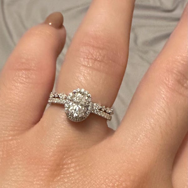 Minimalist Open Gap Wedding Band, 0.17TW Marquise and Round Moissanite ...