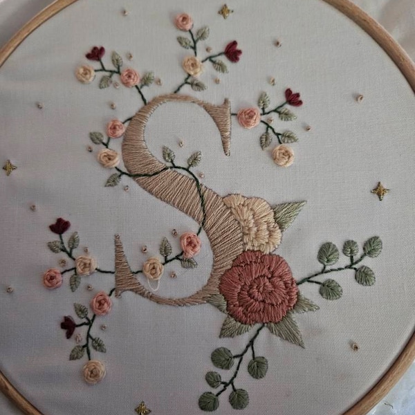 Personalized Boho Monogram Floral Embroidery Kit: Custom Decor, 7" Hoop ...