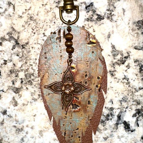 Leather Fringe Purse Charm Long Leather Bag Charm Copper Leather Tassel ...