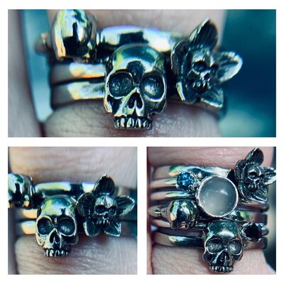Skull Stacking Ring Antique Silver Tiny Skull Stacking Ring - Etsy