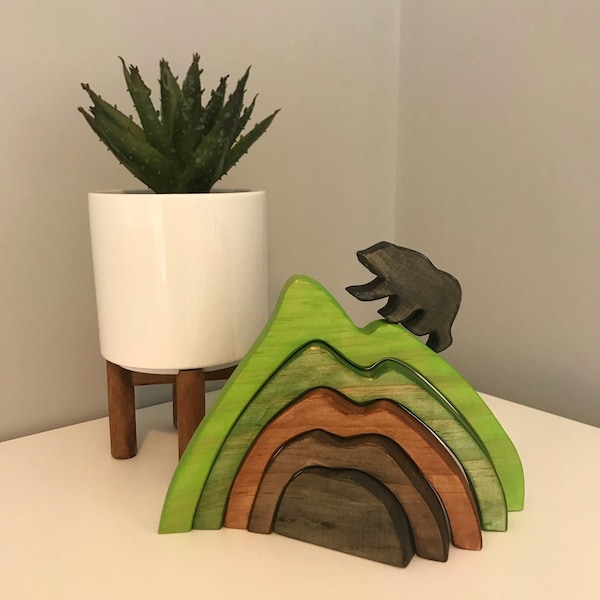 Bear and Mountain Stacker Waldorf and Montessori Inspired Wood Stacking ...