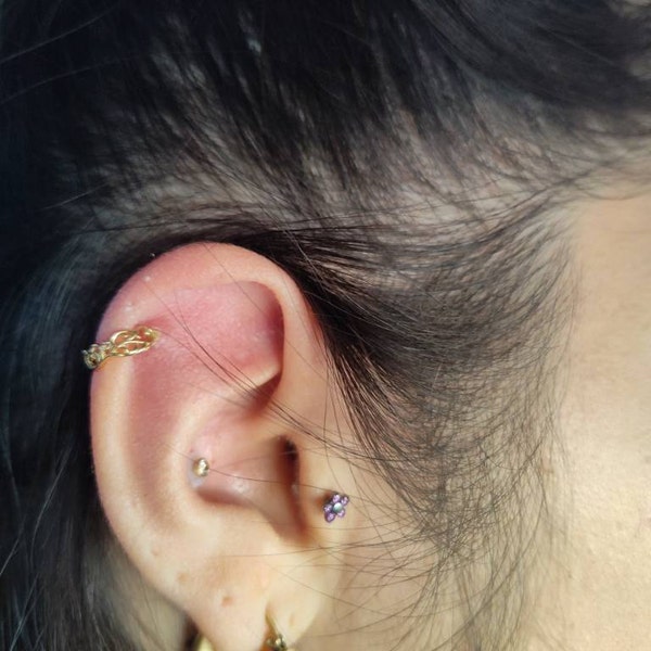 14K Solid Gold Threadless Dangle Piercing, Drop Earrings, Dangle ...