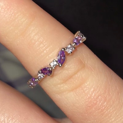 Cluster Ring Silver Purple Amethyst Stacking Ring With CZ Stones ...