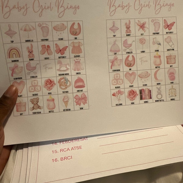 Baby Girl Bingo, 50 Baby Shower Bingo Cards, Baby Girl Shower Printable ...