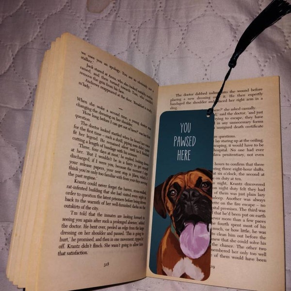 Boxer Dog Bookmark: 'you Pawsed Here' Glossy Finish - Etsy