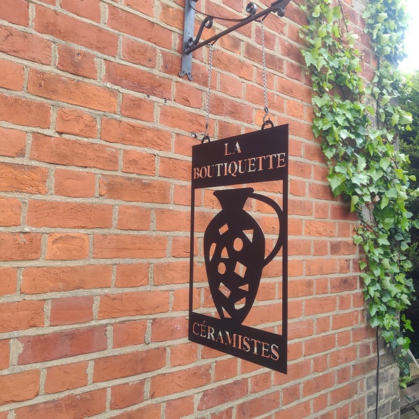 16" BLACK HAND FORGED Wrought Iron Blacksmith Sign Board Hanging ...