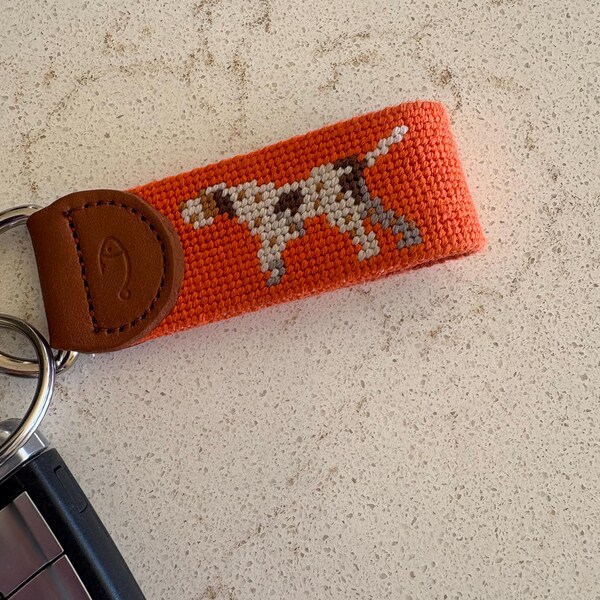 American Flag Needlepoint Keychain - Handmade Key Fob W/ Leather ...