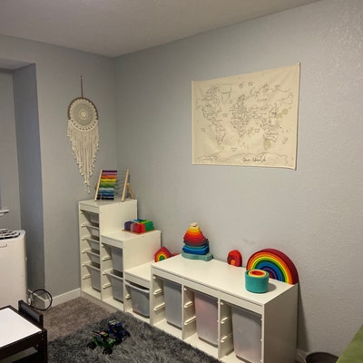 Small World Map Fabric Wall Hanging Natural Organic Cotton 67x46cm ...